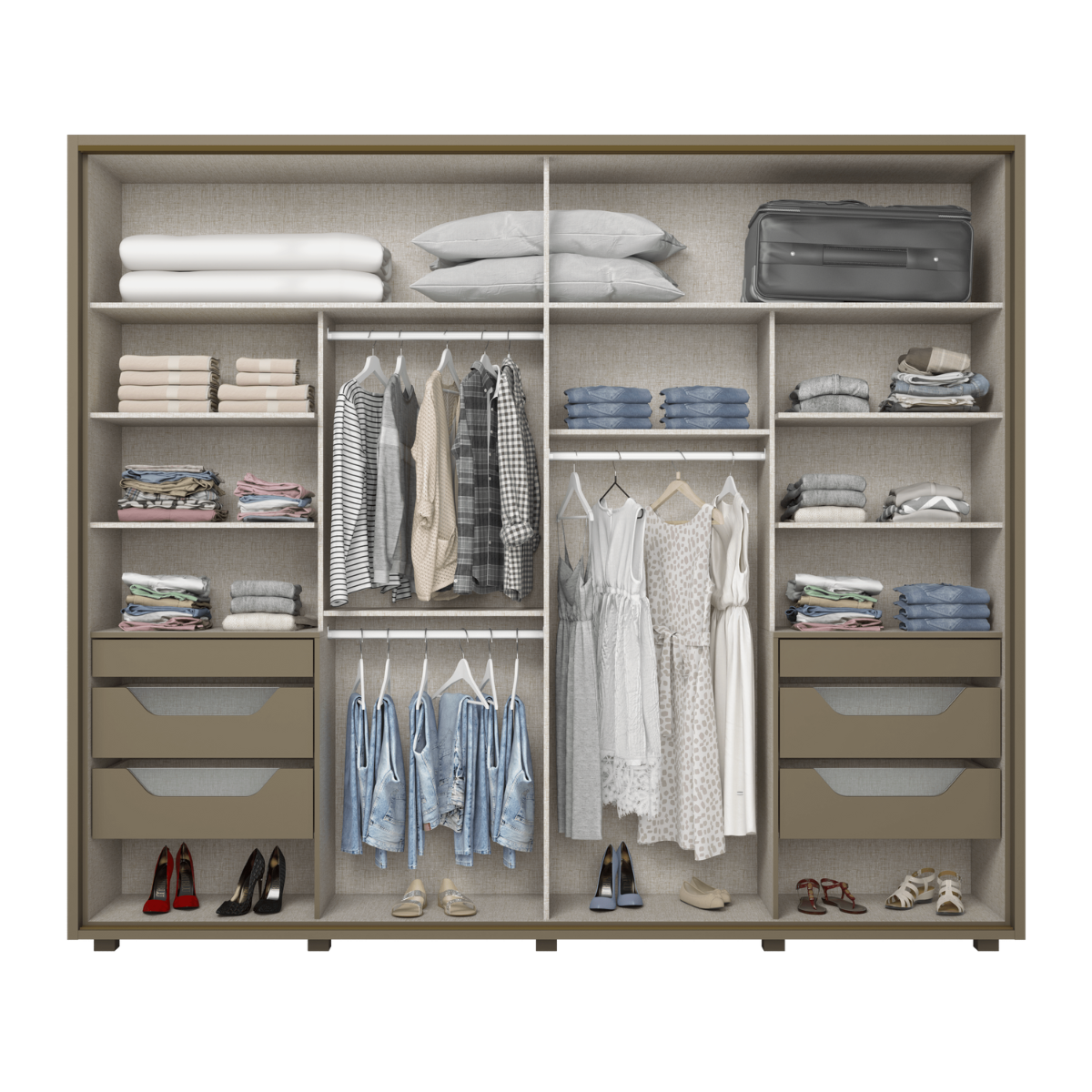 Roupeiro Cavic com Espelho 2 Portas Deslizantes 6 Gavetas D209-108 Duna ...