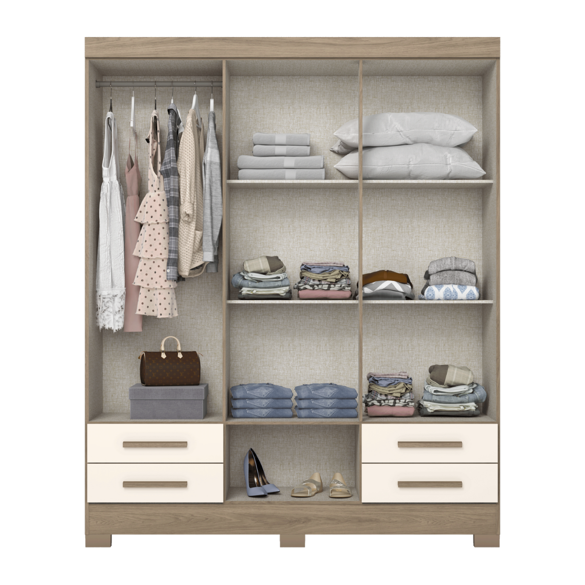 Roupeiro Briz com Espelho 6 Portas 4 Gavetas B63-106 Rústico/Off White - Henn - Roupeiro Briz ...