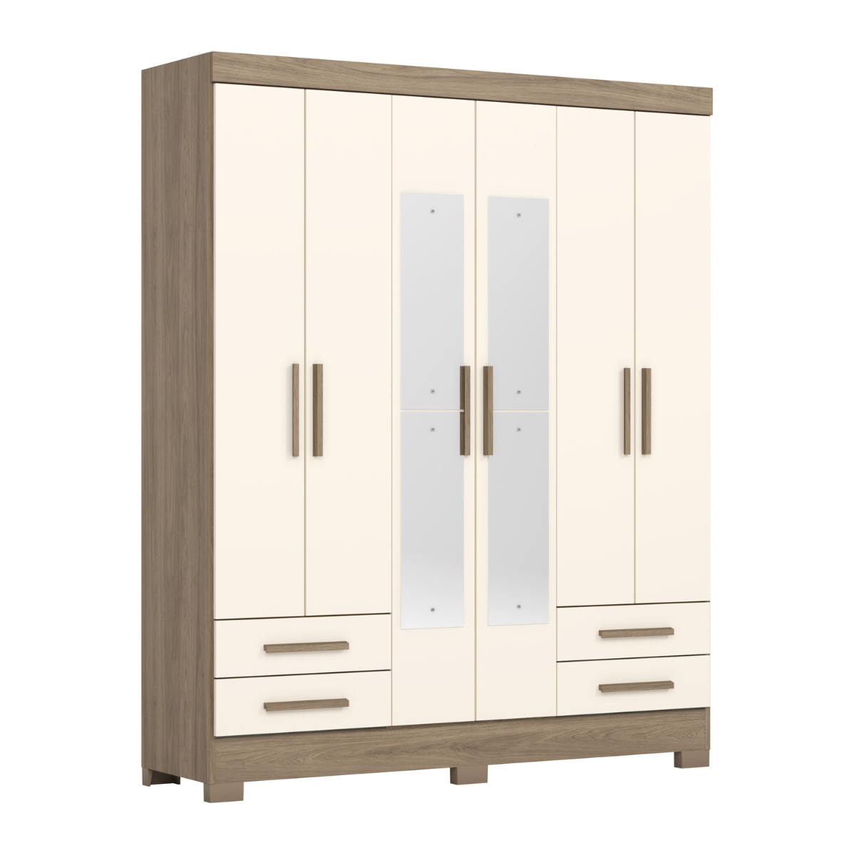 Roupeiro Briz com Espelho 6 Portas 4 Gavetas B63-106 Rústico/Off White ...