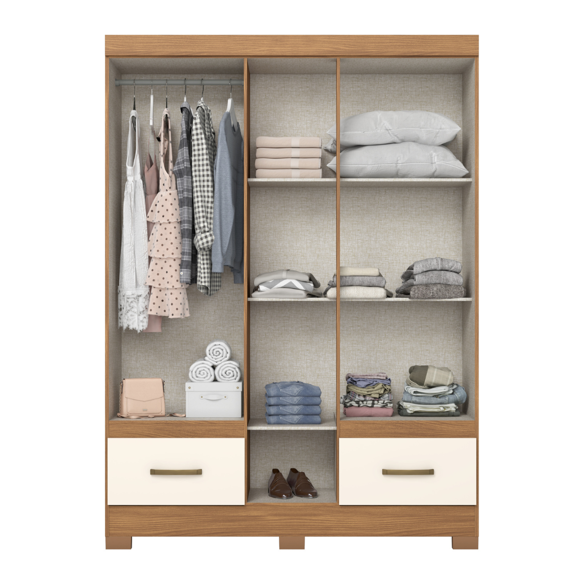 Roupeiro Briz com Espelho 5 Portas 2 Gavetas B60-127 Nature/Off White - Henn - Roupeiro Briz com ...