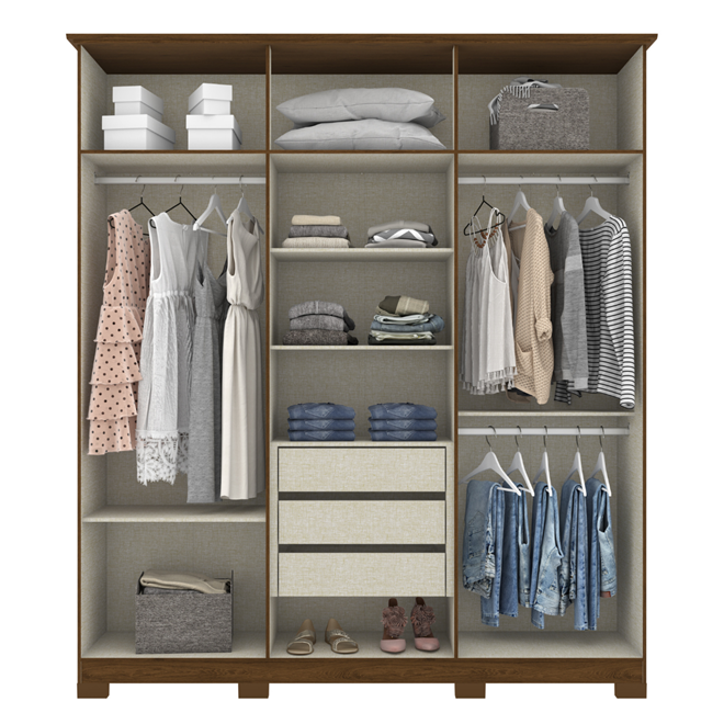 Roupeiro Cover 6 Portas 3 Gavetas D230-130 Castanho Hp - Henn ...