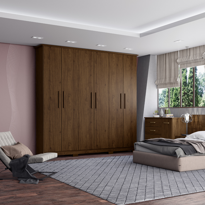 Roupeiro Cover 6 Portas 3 Gavetas D230-130 Castanho Hp - Henn ...