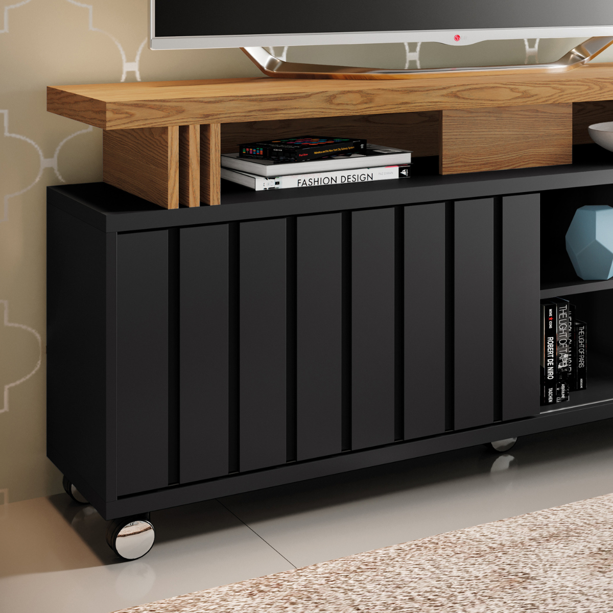 Bancada Briz 1.3 Preto/ Carvalho 1864- Bortolloti- Hb Móveis - Bancada Briz 1.3 Preto/ Carvalho ...