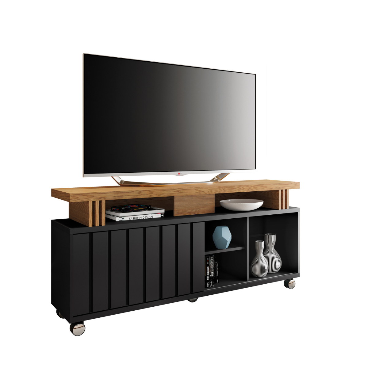 Bancada Briz 1.3 Preto/ Carvalho 1864- Bortolloti- Hb Móveis - Bancada Briz 1.3 Preto/ Carvalho ...