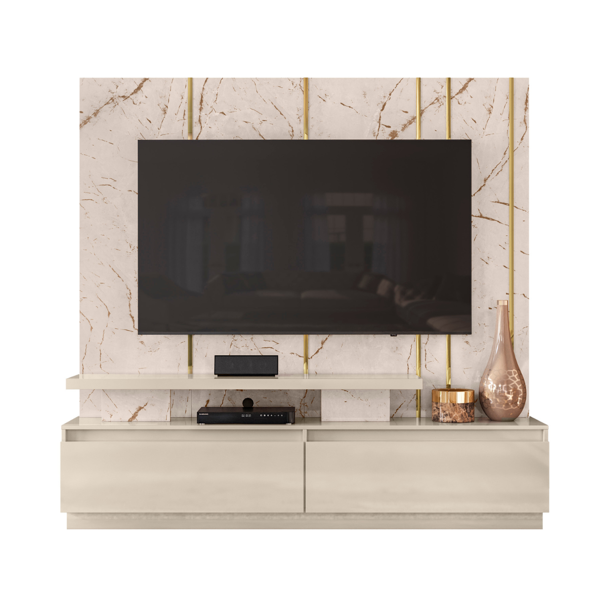 Estante Home Theater Apolo para TV até 75 Polegadas Calacata/ Off White - Madete - Estante Home ...