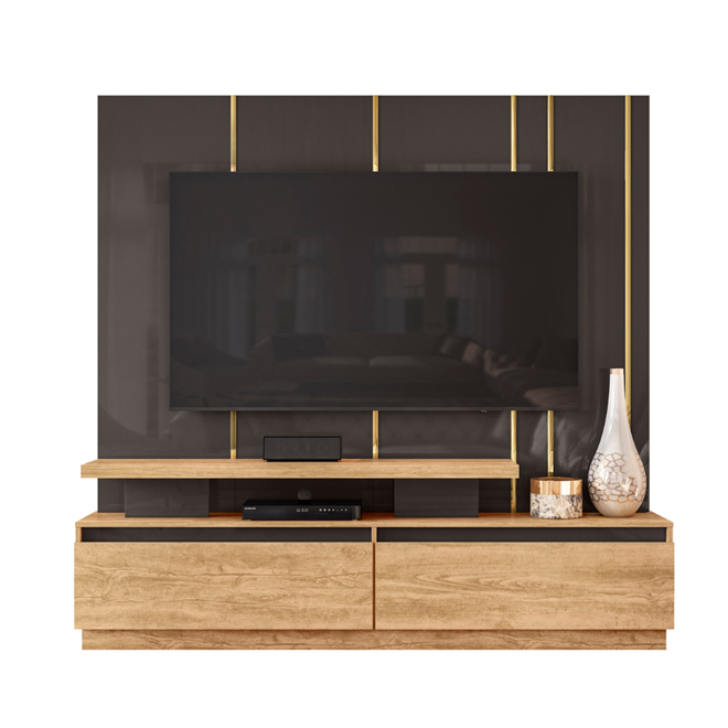 Estante Home Theater Apolo para TV até 75 Polegadas Titânio/Carvalho ...