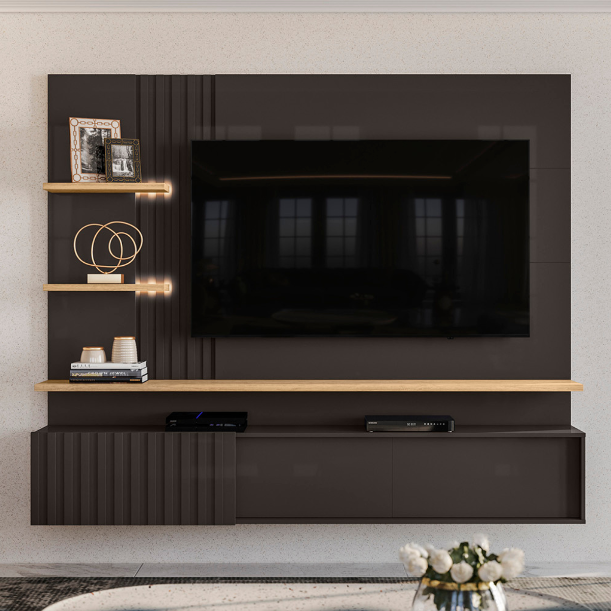 Painel/ Bancada Suspensa Atena Titânio/Carvalho - Madetec - Painel ...