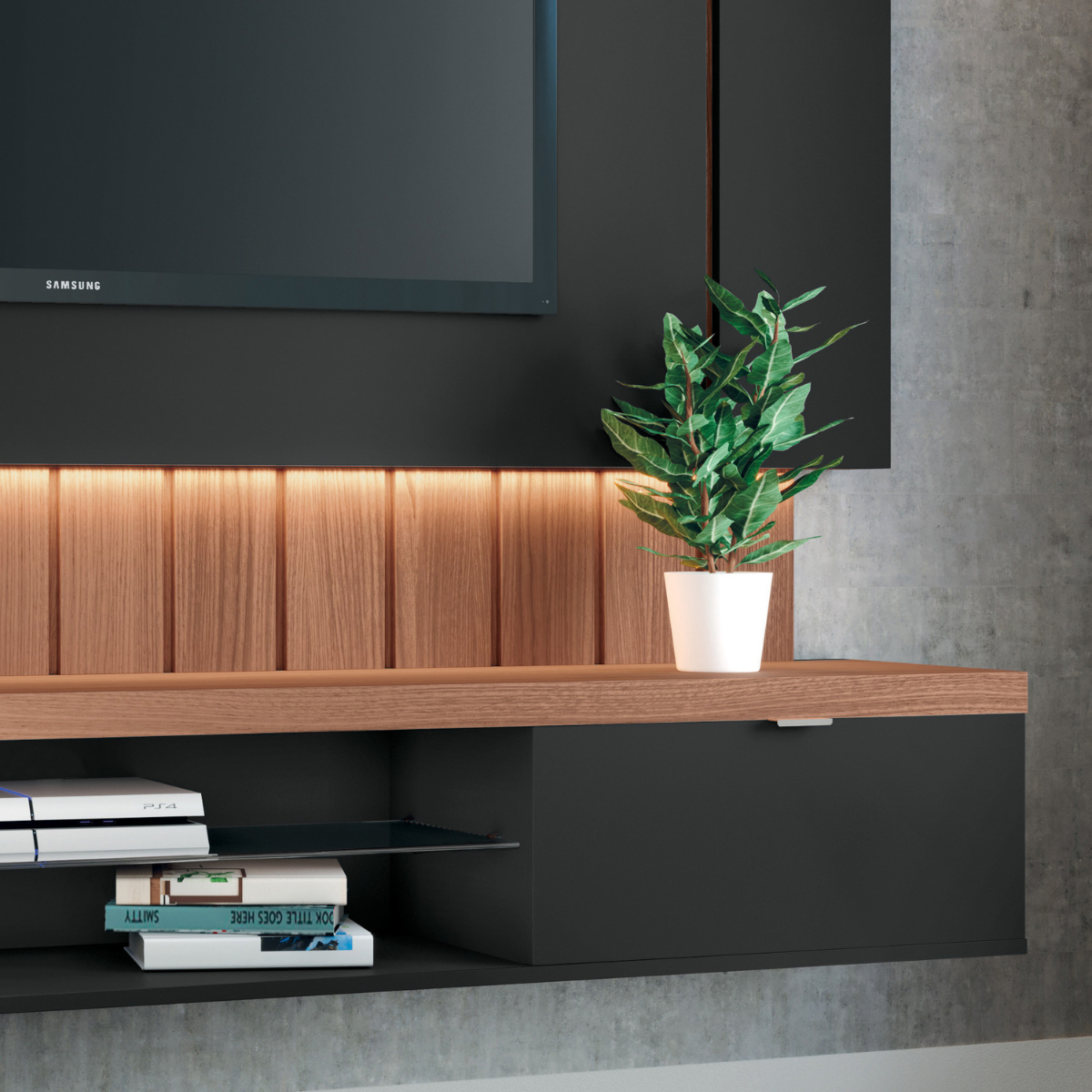 Painel para TV até 55 Polegadas Illusion Hb Móveis Preto/Nature ...