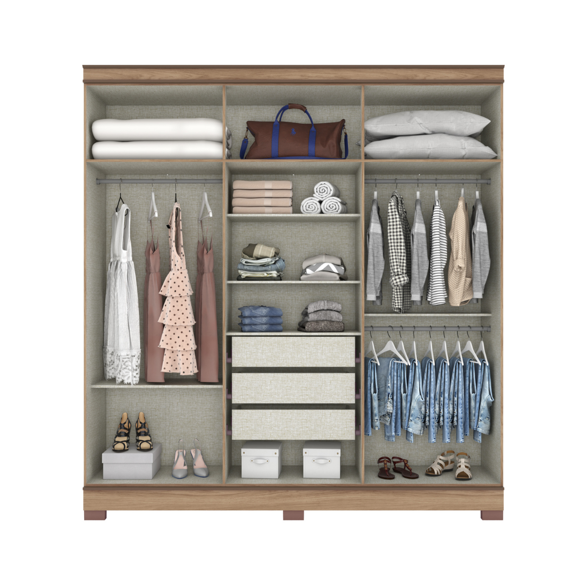 Roupeiro Briz 06 Portas 03 Gavetas Jequitiba Brilho/Castanho B358-200 ...