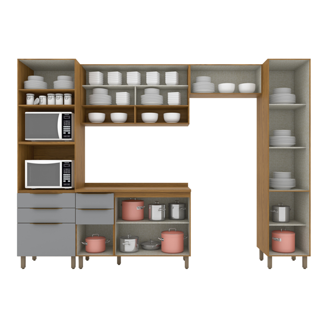 Cozinha Modulada Briz 06 Peças Nature / Cinza B217-166 - Henn - Cozinha ...