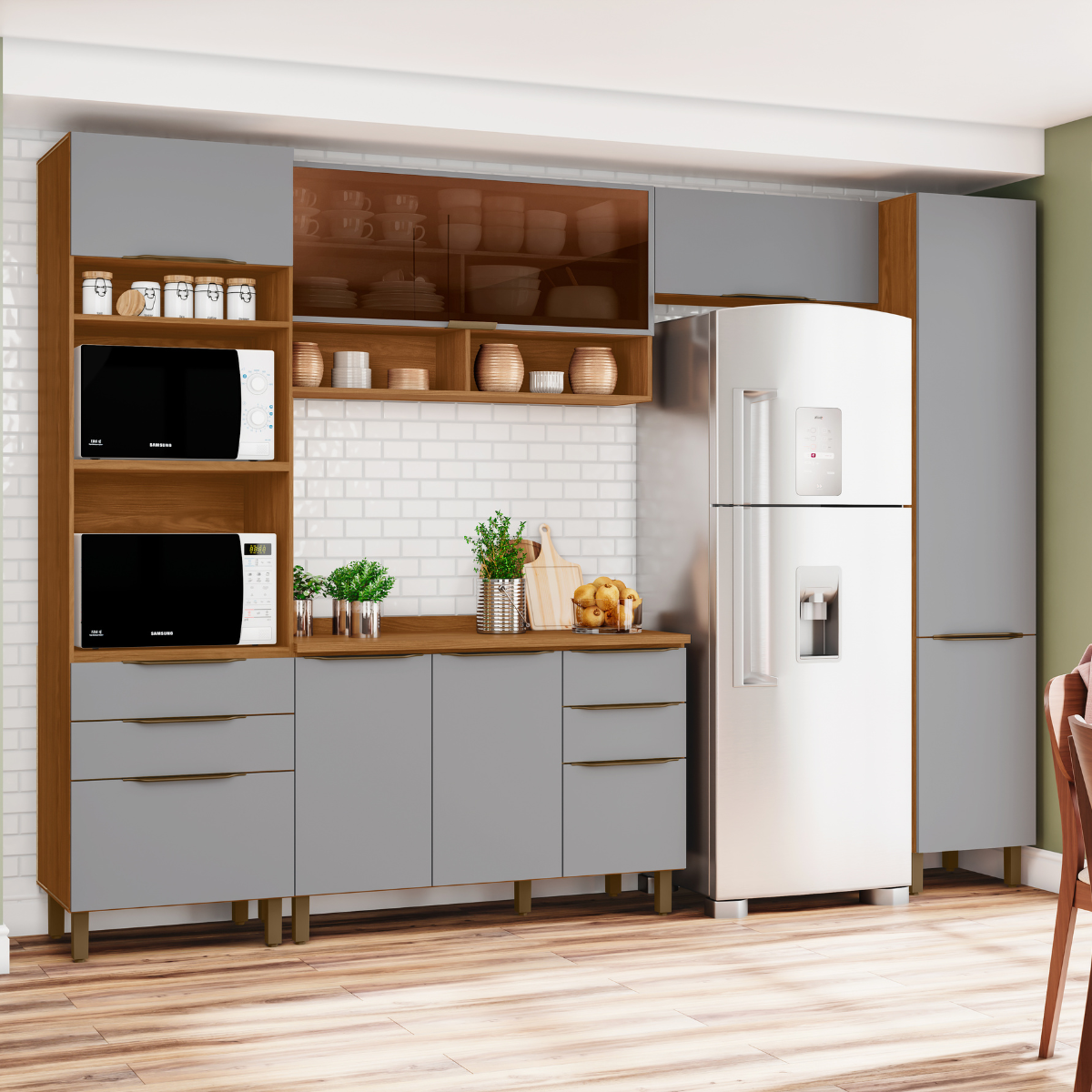 Cozinha Modulada Briz 06 Peças Nature / Cinza B217-166 - Henn - Cozinha ...