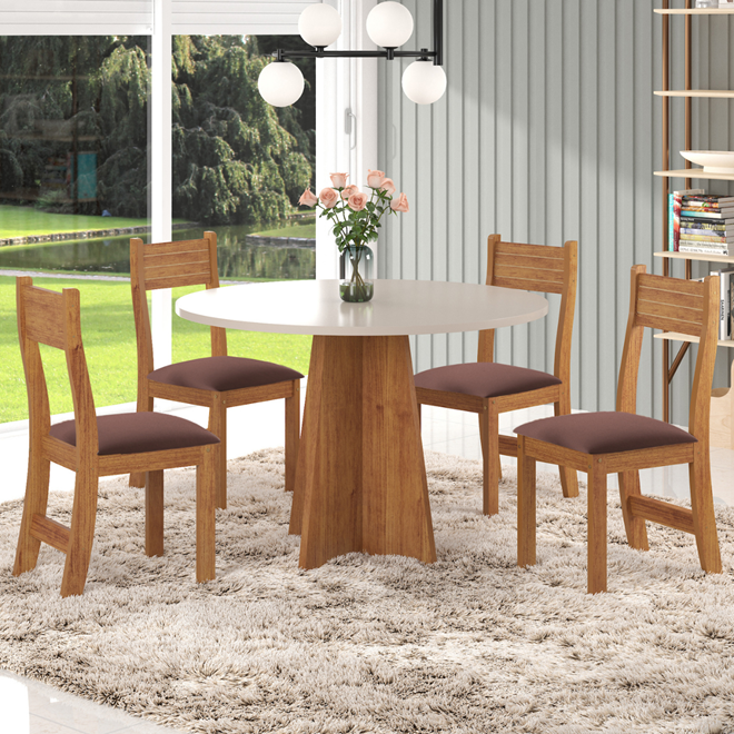 Mesa Slin Com 04 Cadeiras Brisa Mel Blonde Veludo Barroco - Viero - Mesa Slin Com 04 Cadeiras ...