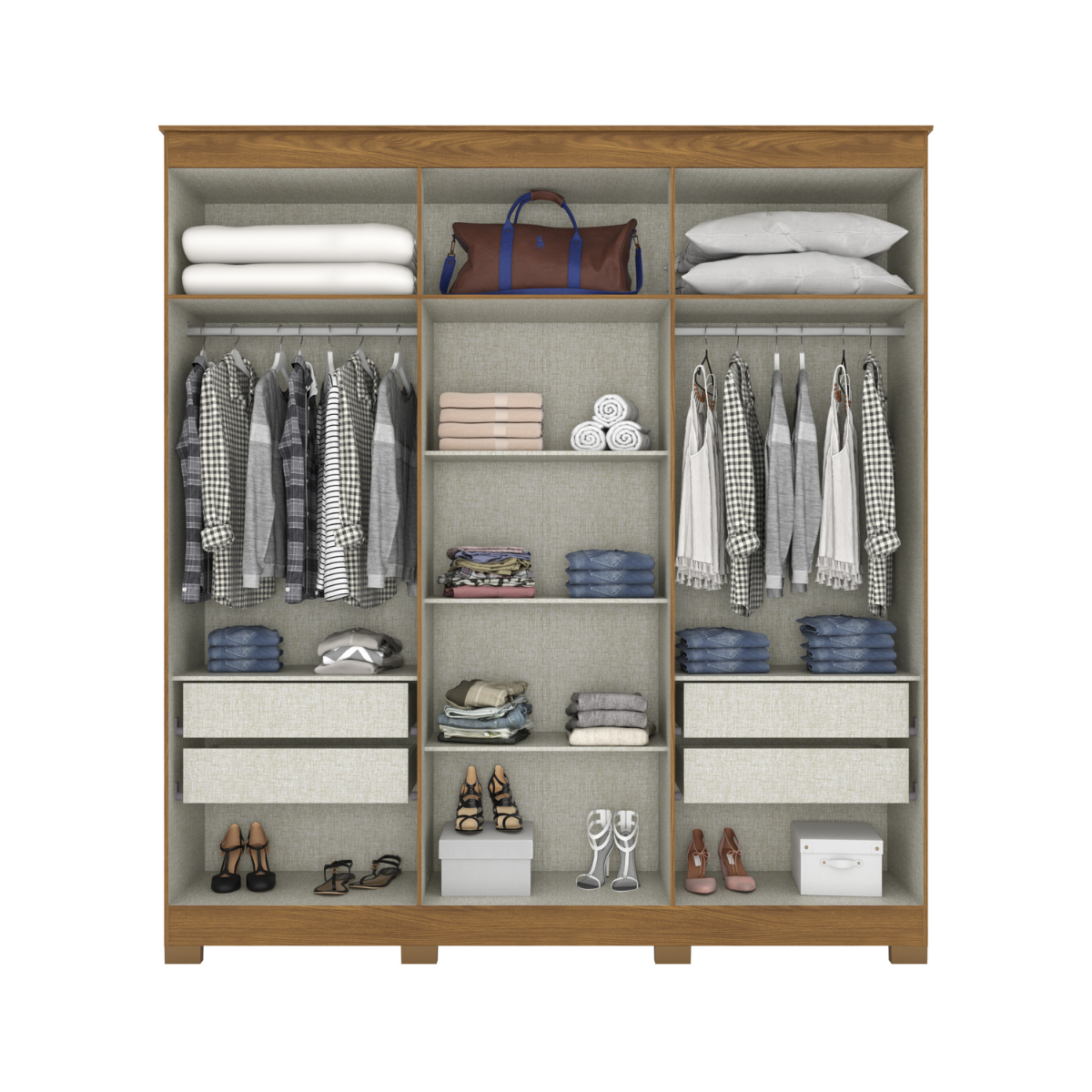 Roupeiro 06 Portas Dallas Com Espelho Nature/ Off White - Henn ...