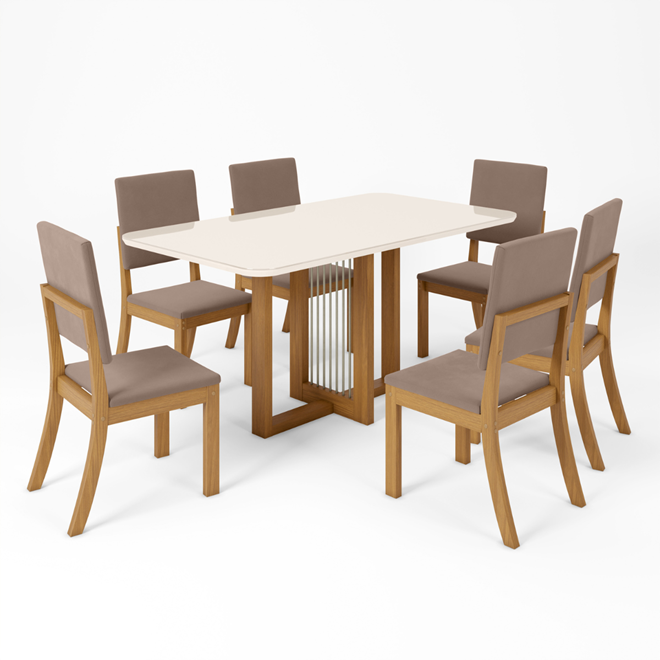Conjunto de Mesa Natali Com 06 Cadeiras Milla Nature/Off White/Marrom Amendoa SE529-522 - Henn ...