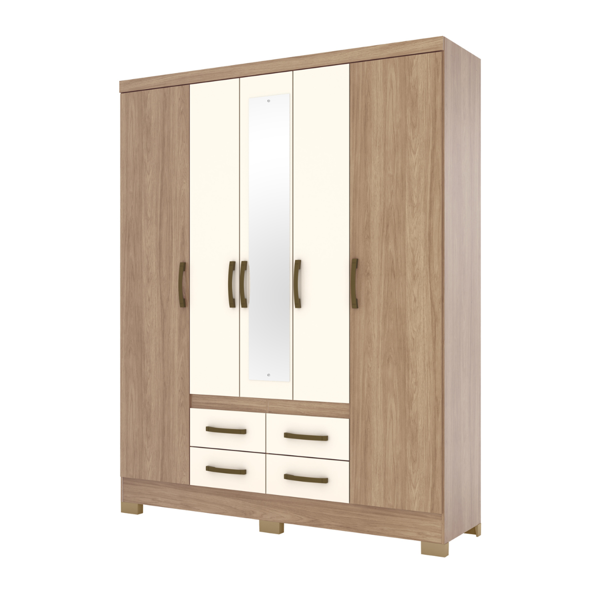 Roupeiro Briz com Espelho 5 Portas 4 Gavetas B356-199 Jequitiba Brilho ...