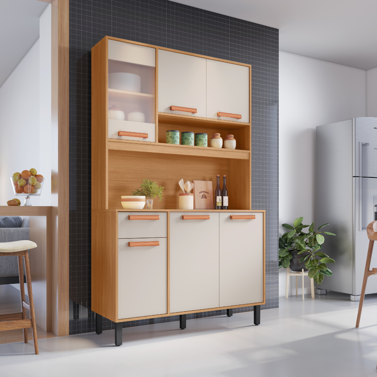 Kit Cozinha Nápoles com 06 Portas 01 Gaveta 120 Cinamomo/Off White ...