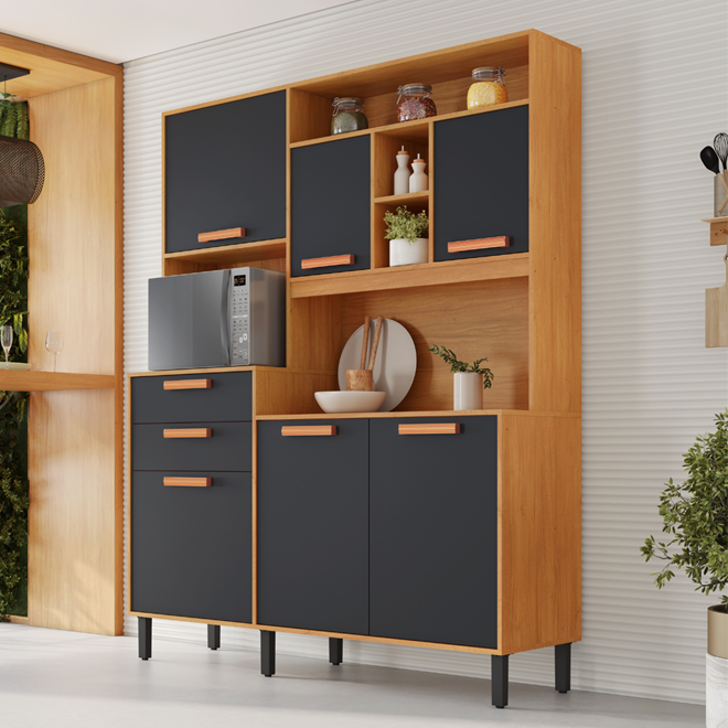 Kit Cozinha Nápoles com 06 Portas 02 Gavetas 160 Cinamomo/Grafite ...