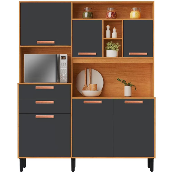 Kit Cozinha Nápoles com 06 Portas 02 Gavetas 160 Cinamomo/Grafite ...