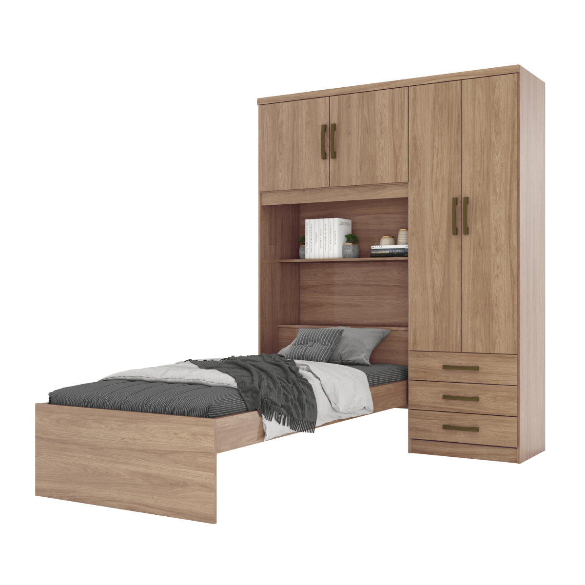 Roupeiro Cravo com Cama Baú 4 Portas 3 Gavetas D134-198 Jequitibá Brilho - Henn - Roupeiro Cravo ...