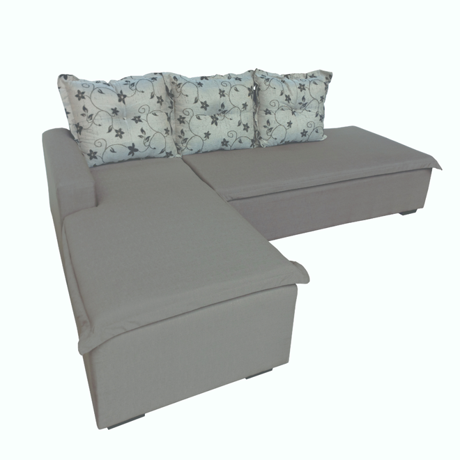 Estofado de Canto 3 lugares Paloma c/ Chaise Bege Florido - Uatuma - Estofado de Canto 3 lugares ...