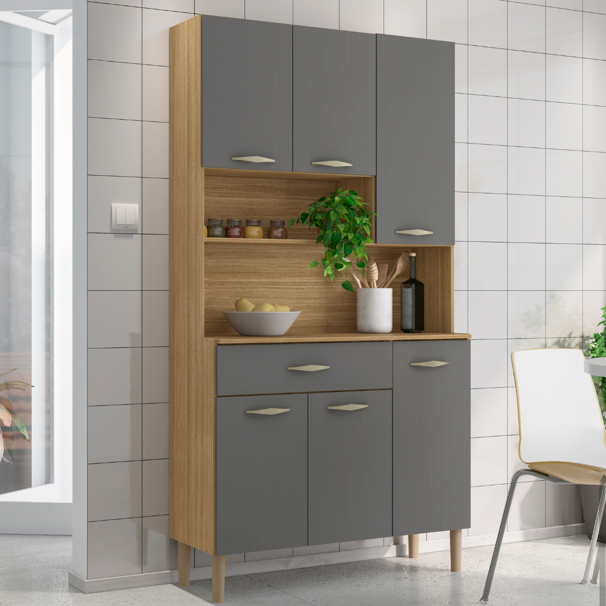 Kit Cozinha Apolo com 06 Portas 01 Gaveta Freijó/Gris - Kits Paraná ...