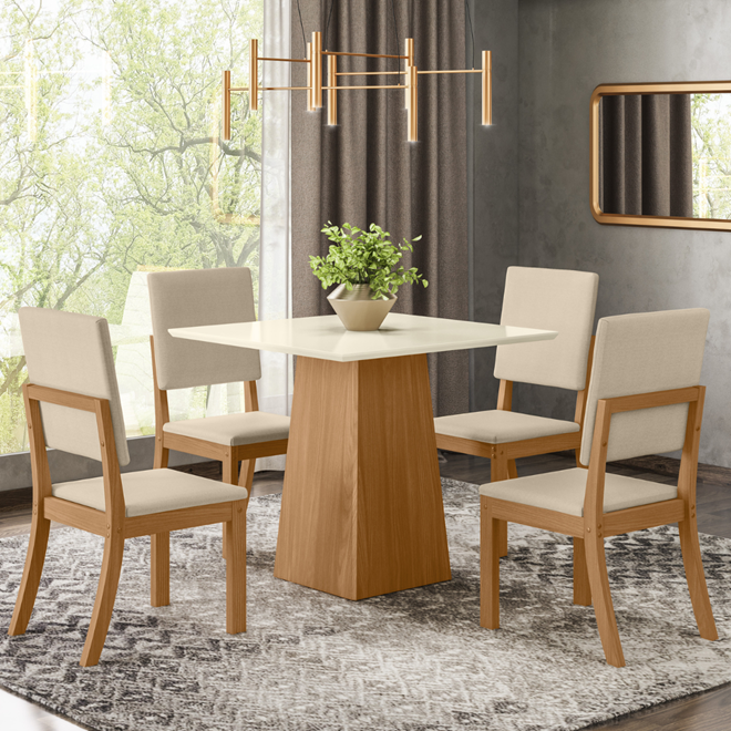 Conjunto de Mesa Dora com 04 Cadeiras Mila SE568-507 Nature/Off White ...
