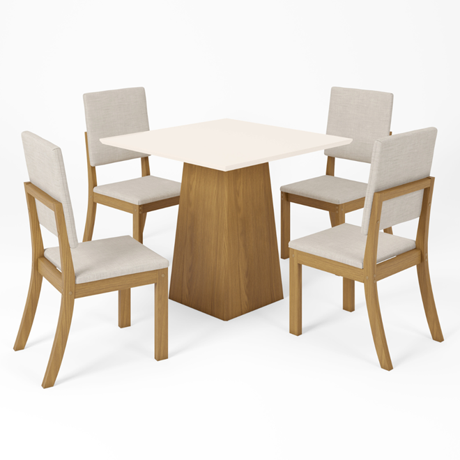 Conjunto de Mesa Dora com 04 Cadeiras Mila SE568-507 Nature/Off White ...