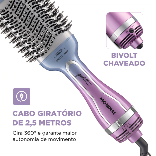 Escova Secadora Juliette ES-JU-03 Bivolt Azul/Rosa - Mondial - Escova ...
