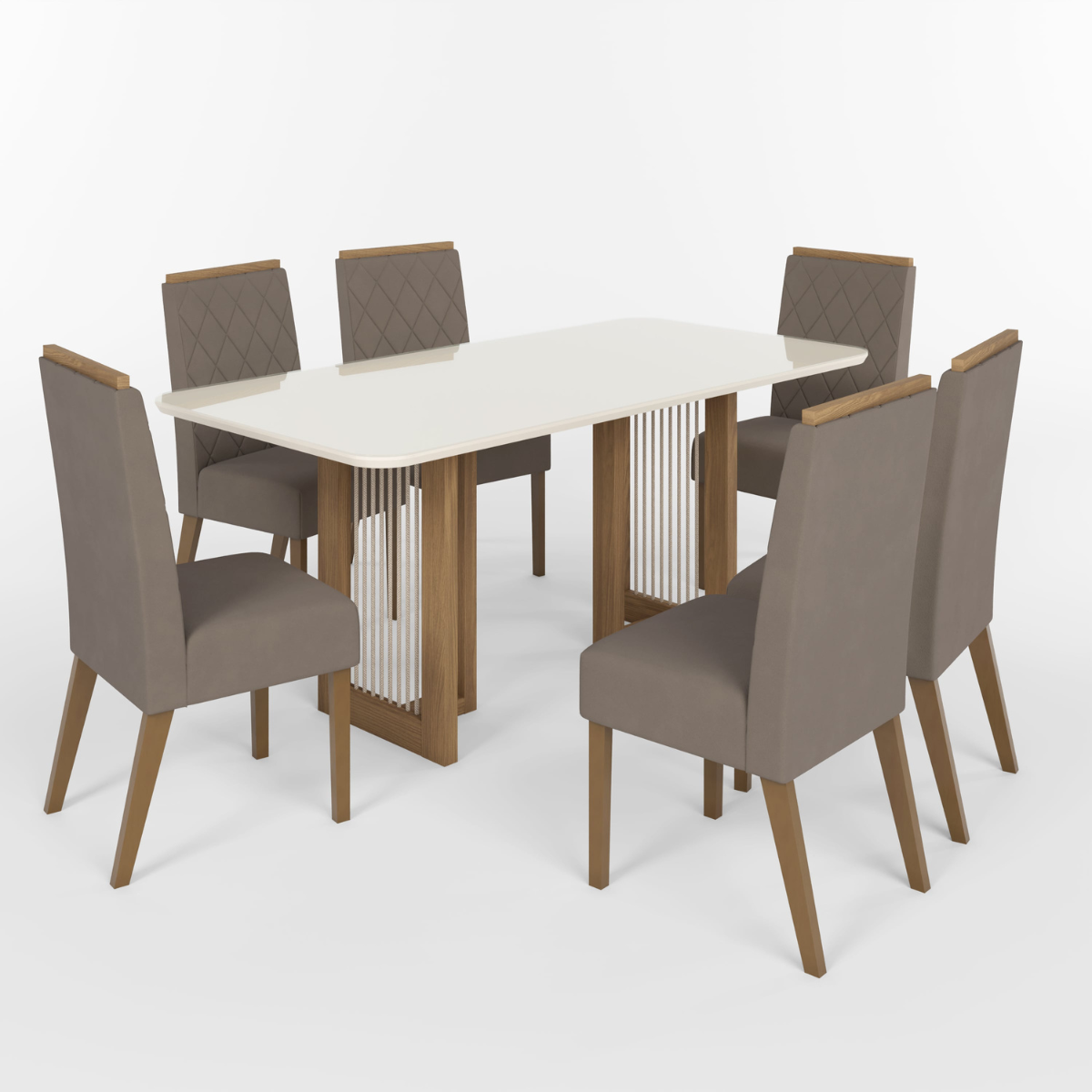 Conjunto de Mesa Yara com 06 Cadeiras Nina SE635-522 Nature/Off White ...