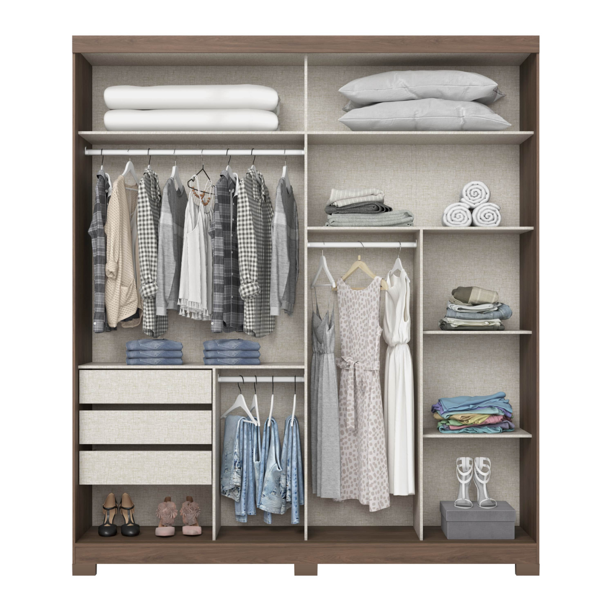 Roupeiro Verg com Espelho 2 Portas Deslizantes 3 Gavetas D239-130 ...