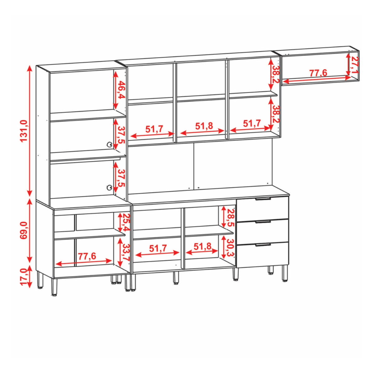 Cozinha Glam com 10 Portas 03 Gavetas 1600 Freijo/Vanilla - Kits Paraná ...