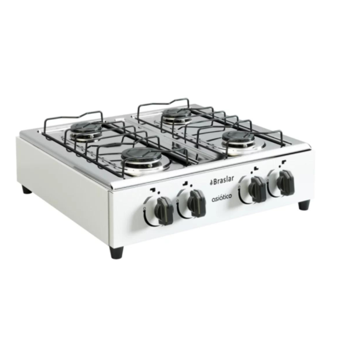 Fogão de Mesa Asiático JR com 04 Bocas Acendimento Manual Branco - Braslar - Fogão de Mesa ...