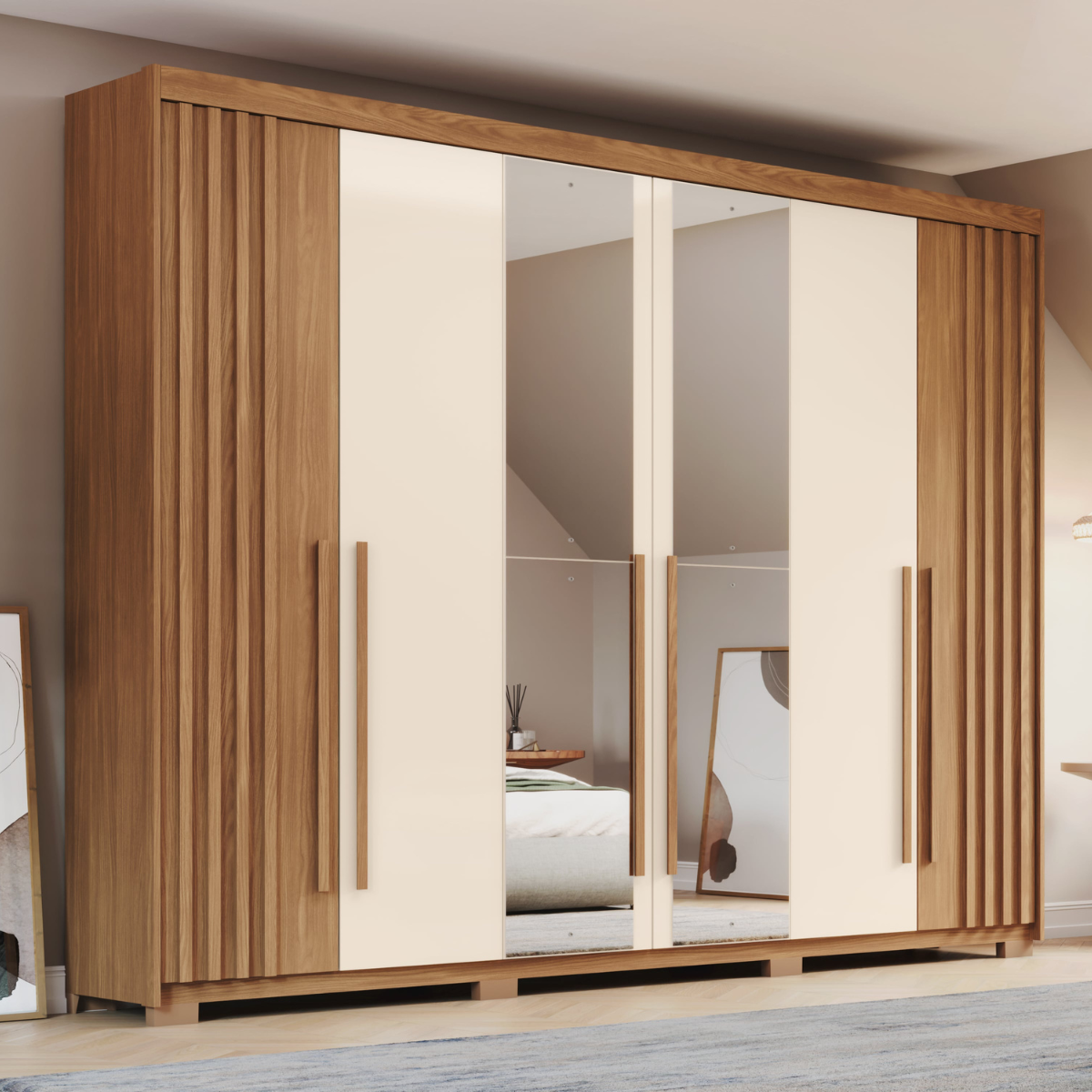 Roupeiro Norton com Espelho 6 Portas 4 Gavetas DE24-127 Nature/Off ...