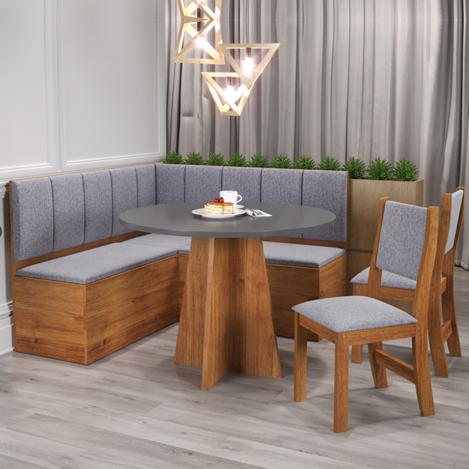 Conjunto de Mesa de Canto Kondor com 02 Cadeiras Sol Mel/Cinza/Linho - Viero - Conjunto de Mesa ...