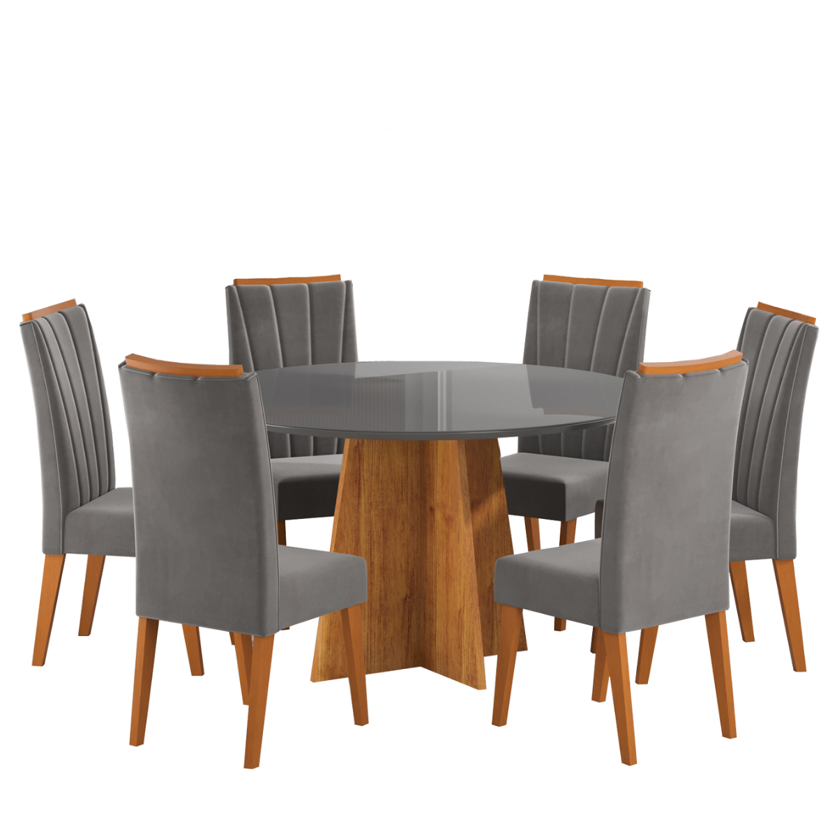 Conjunto de Mesa Nicole com 06 Cadeiras Safira Mel/Grafite/Veludo - Viero - Conjunto de Mesa ...