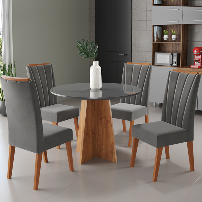 Conjunto de Mesa Dalila 900 com 04 Cadeiras Safira Mel/Grafite/Veludo ...