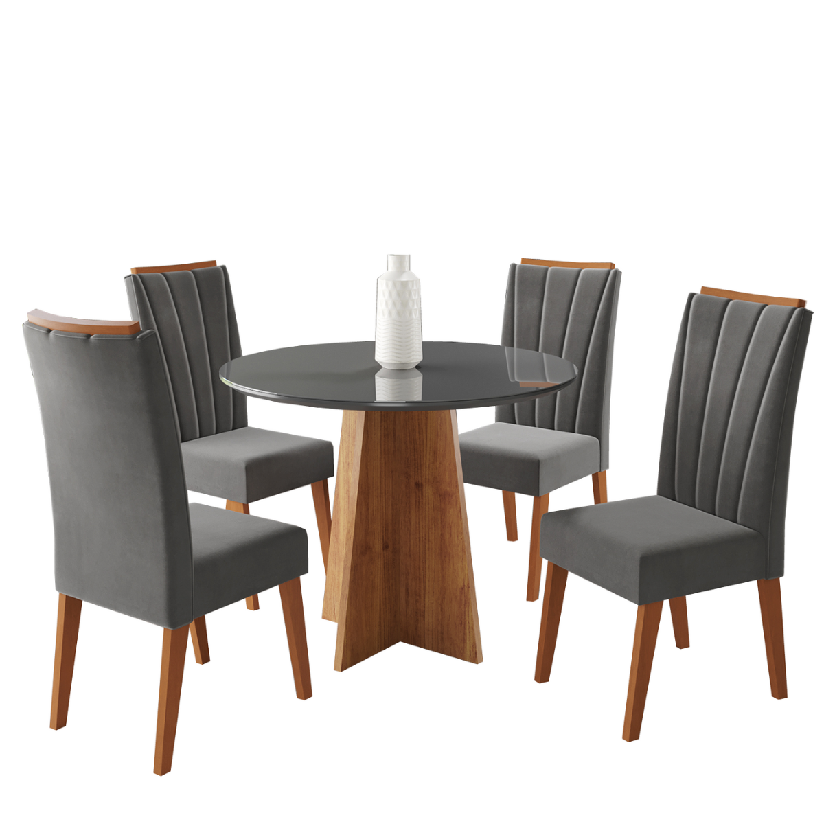 Conjunto de Mesa Dalila 900 com 04 Cadeiras Safira Mel/Grafite/Veludo - Viero - Conjunto de Mesa ...