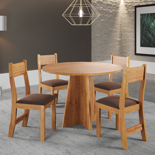 Conjunto de Mesa Slin com 04 Cadeiras Brisa Mel/Bombom/Veludo - Viero ...