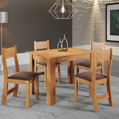 Conjunto de Mesa Palace com 04 Cadeiras Brisa Mel/Bombom/Veludo - Viero - Conjunto de Mesa ...