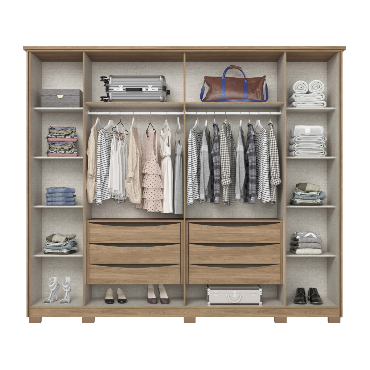 Roupeiro Dubai com Espelho 6 Portas 6 Gavetas D322-208 Jequitibá/Preto ...