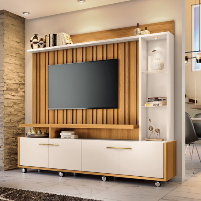 Home Theater Titan 2.0 com 4 Portas 4243 Cinamomo/Off White - HB Móveis ...