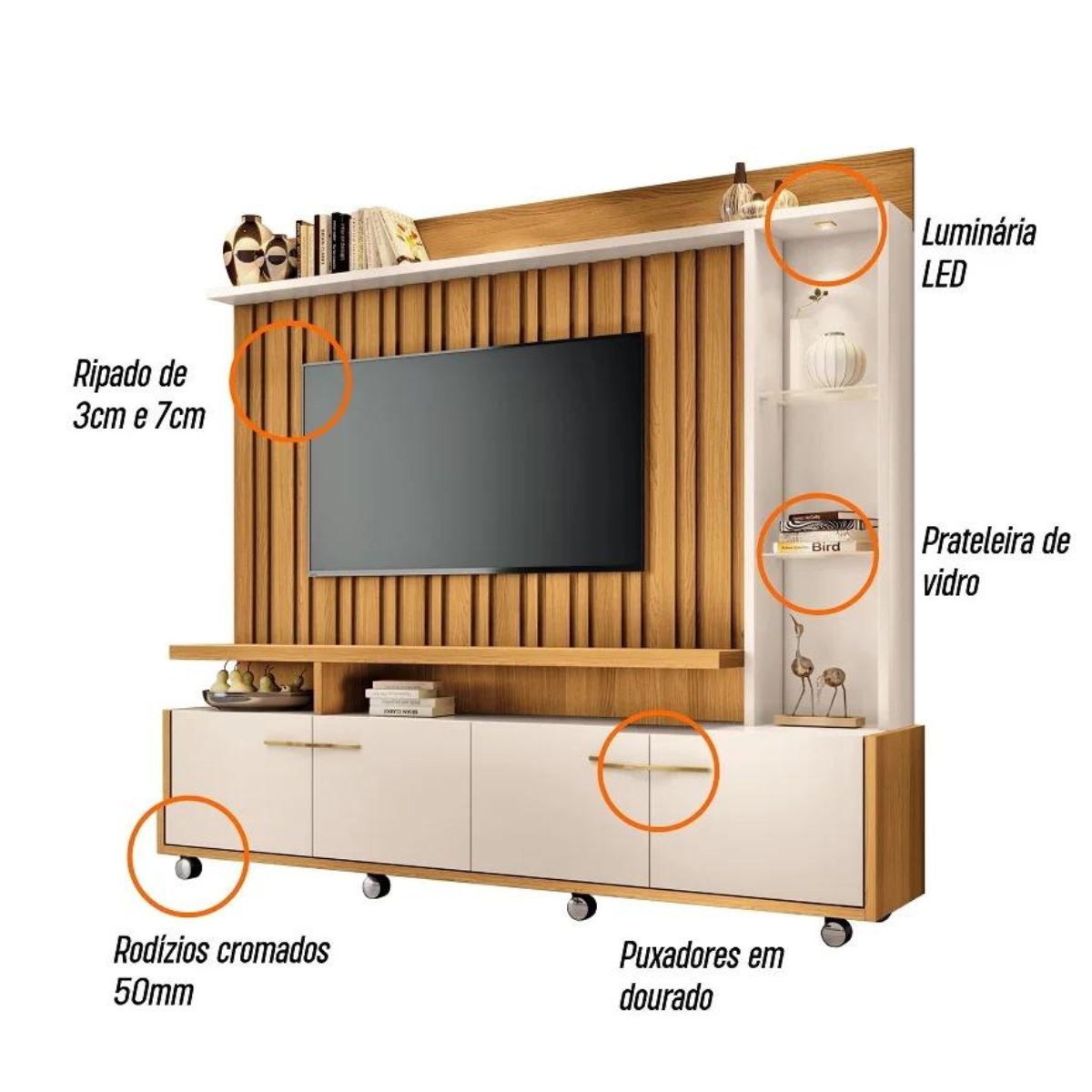 Home Theater Titan 2.0 com 4 Portas 4243 Cinamomo/Off White - HB Móveis ...