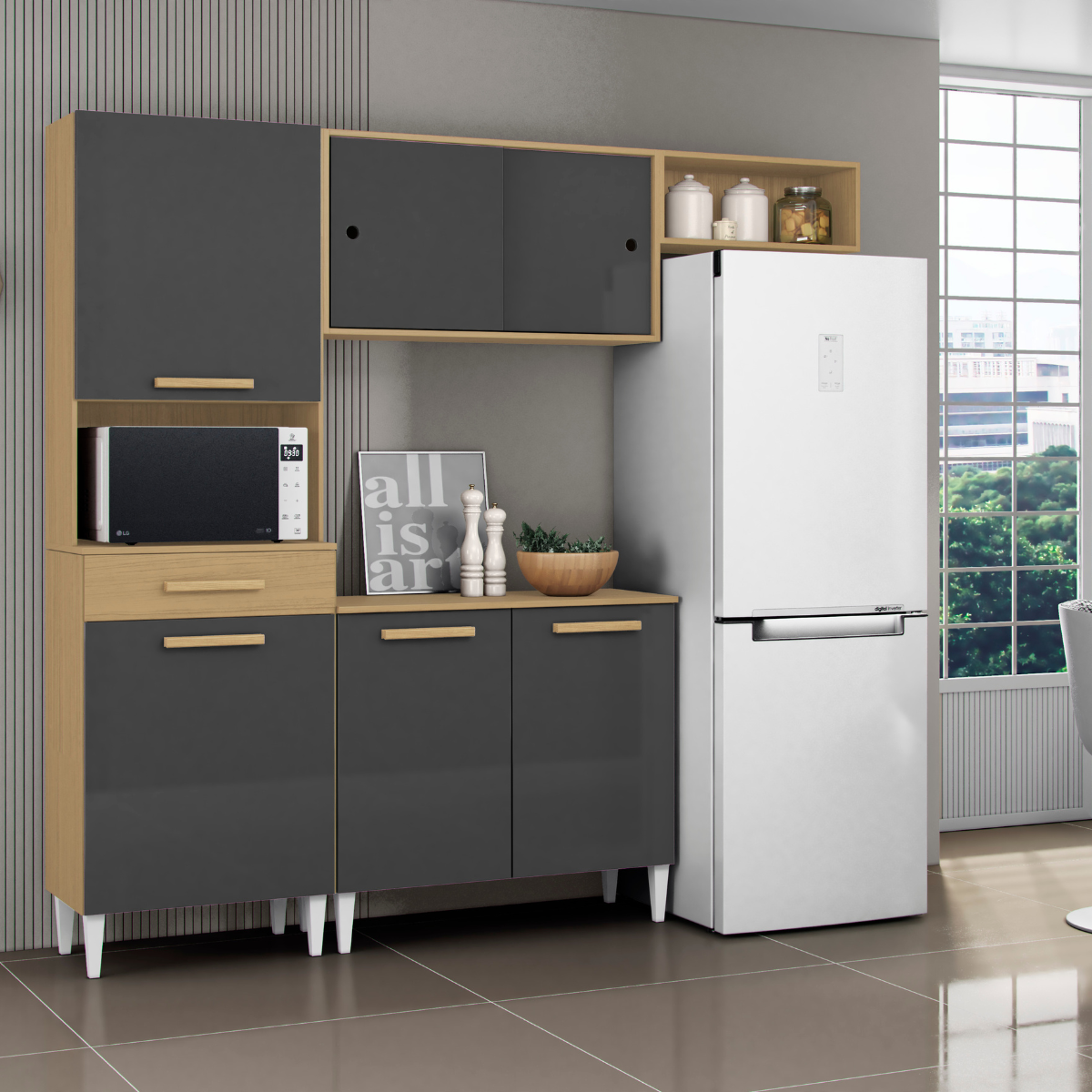 Cozinha Isabelle Compacta com 06 Portas 01 Gaveta 926 Atacama/Grafite ...