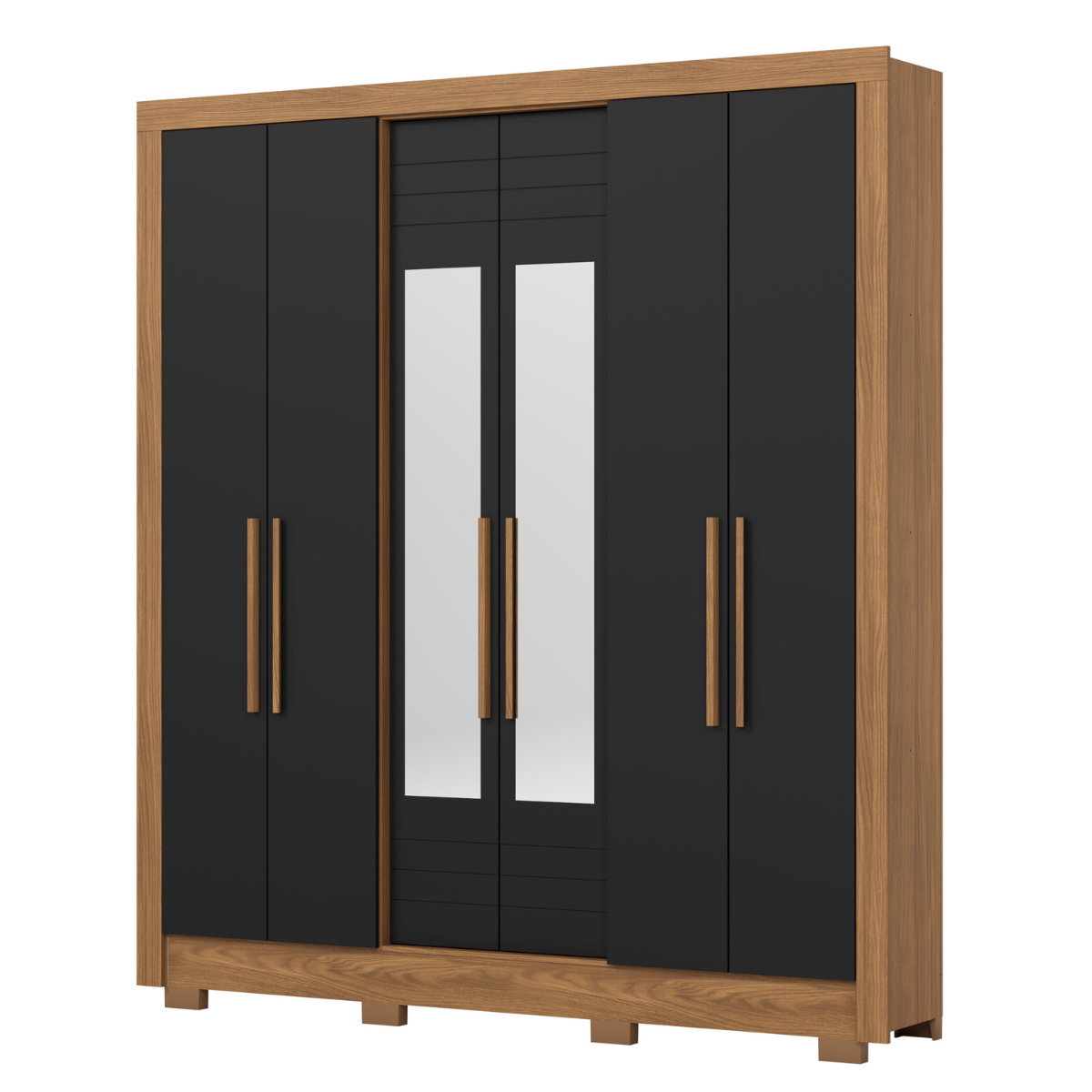 Roupeiro Briz com Espelho 6 Portas 3 Gavetas BE382-215 Nature/Preto ...