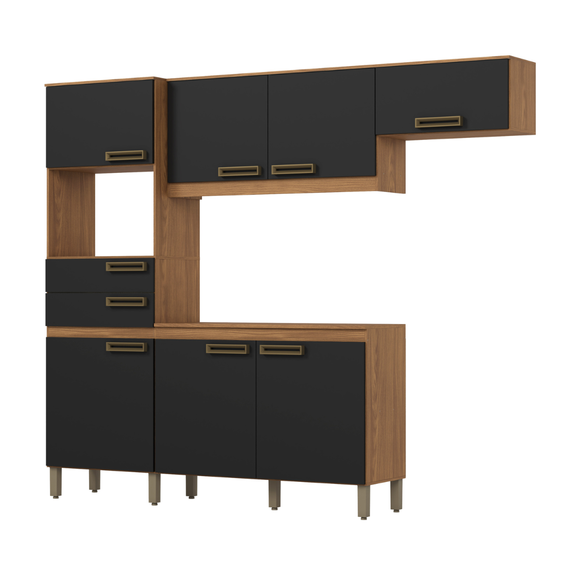 Cozinha Compacta com 07 Portas 02 Gavetas B107-215 Nature/Preto - Henn - Cozinha Compacta com 07 ...