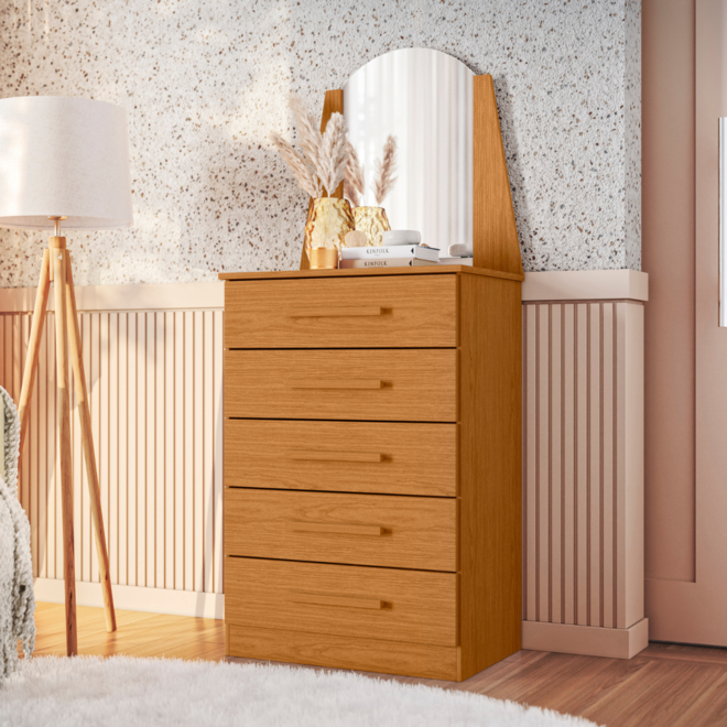 Cômoda Veneza com Espelho 5 Gavetas 290 Cinamomo - Móveis Albatroz - Cômoda Veneza com Espelho 5 ...