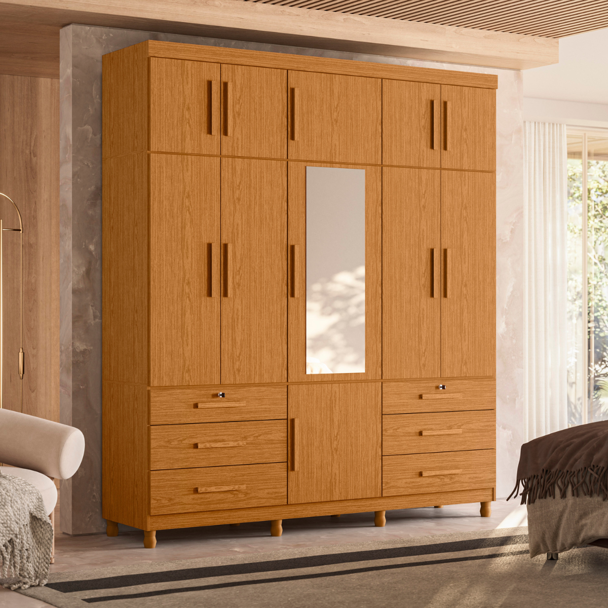 Roupeiro Triton Plus com Espelho 11 Portas 6 Gavetas 295 Cinamomo - Móveis Albatroz - Roupeiro ...